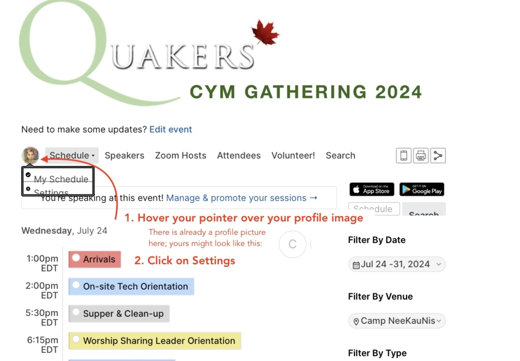 How to access your Gathering schedule | Yearly Meeting in Session